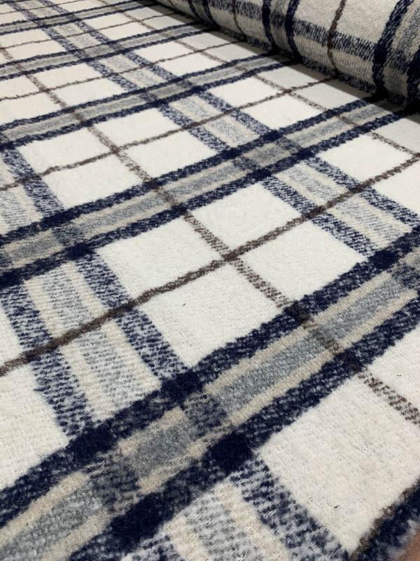 Italian Plaid Mohair Wool-Like Coating - Ivory/Navy/Brown | FABRICS ...