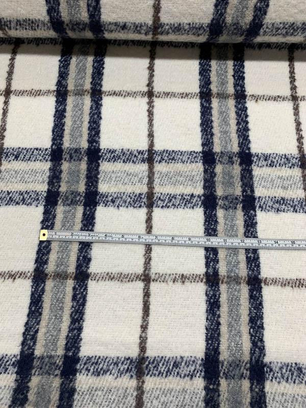 Italian Plaid Mohair Wool-Like Coating - Ivory/Navy/Brown | FABRICS ...