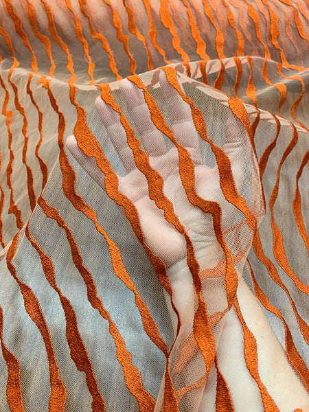 J Mendel Italian Wavy Embroidered Novelty - Orange | FABRICS & FABRICS ...