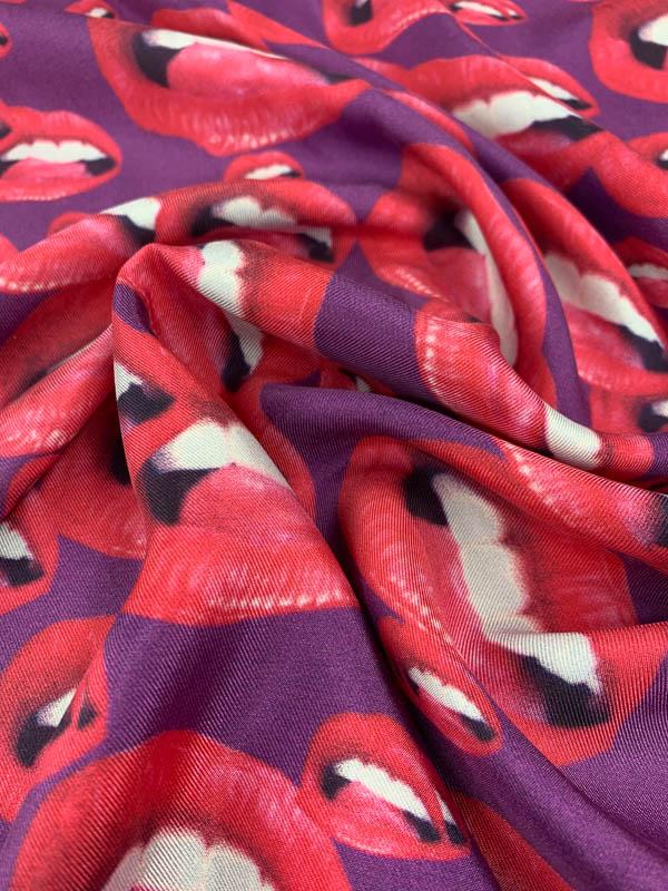 Luscious Lips Printed Silk Twill - Magenta/Purple | FABRICS & FABRICS ...