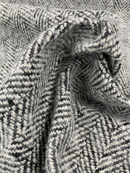 Herringbone Fused-Back Wool Coating - Off-White/Black | FABRICS ...