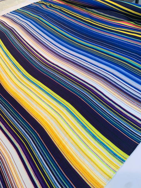 Horizontal Striped Printed Silk Charmeuse - Multicolored | FABRICS ...