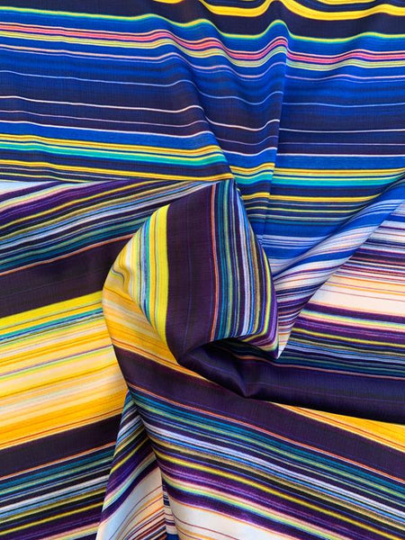 Horizontal Striped Printed Silk Charmeuse - Multicolored | FABRICS ...