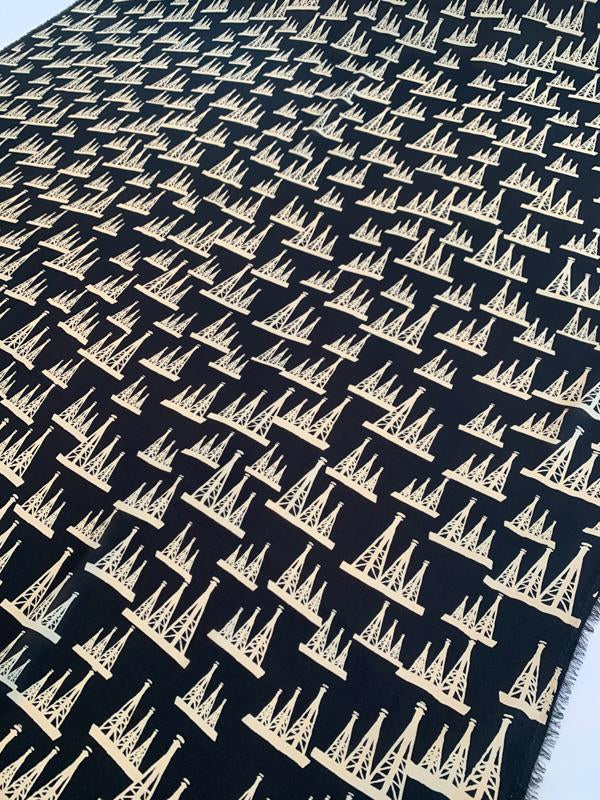 Oil Rigs Graphic Printed Silk Georgette - Black/Beige | FABRICS ...