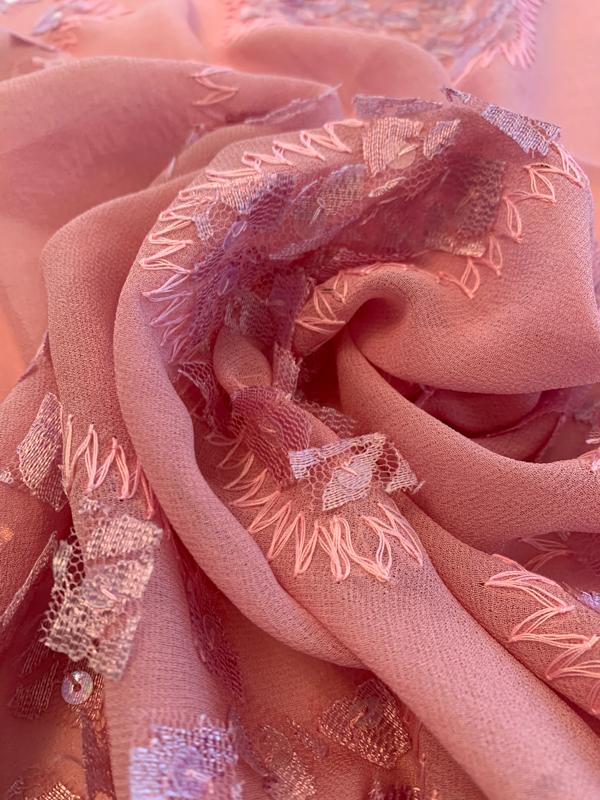 Embroidered and Stitched Silk Chiffon with Sequins - Dusty Pink ...