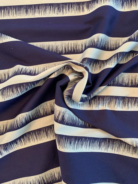 Italian Horizontal Linear Design Yarn-Dyed Cotton Suiting - Navy/Grey ...