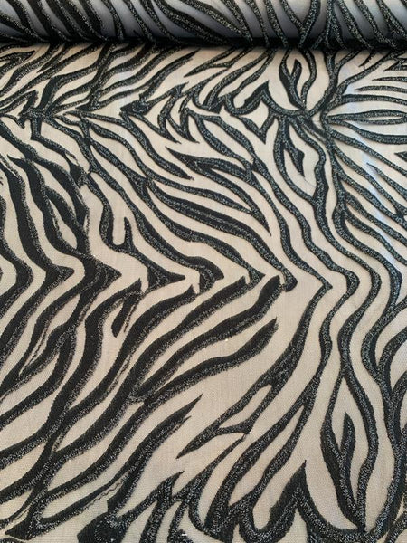Blazing Flames Embroidered Tulle - Black/Silver | FABRICS & FABRICS ...