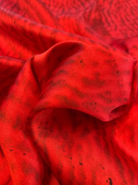 Italian Heavyweight Printed Stretch Silk Charmeuse - Scarlet Red/Grey ...