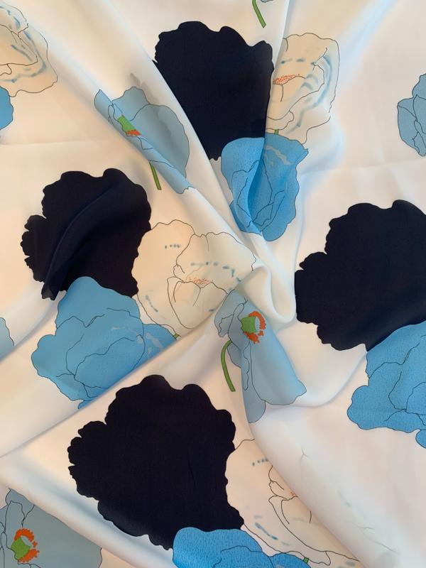 Bold Floral Printed Silk Georgette - Blue/Navy/White | FABRICS ...
