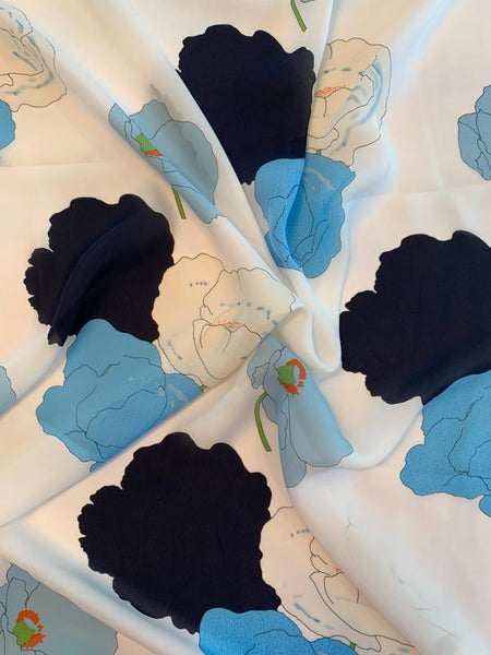 Bold Floral Printed Silk Georgette - Blue/Navy/White | FABRICS ...