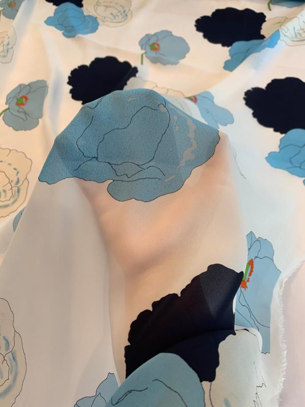 Bold Floral Printed Silk Georgette - Blue/Navy/White | FABRICS ...