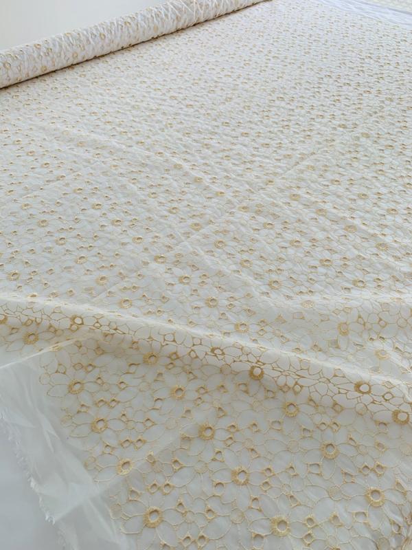 Floral Embroidered Cotton and Rayon Voile Eyelet - Cream | FABRICS ...