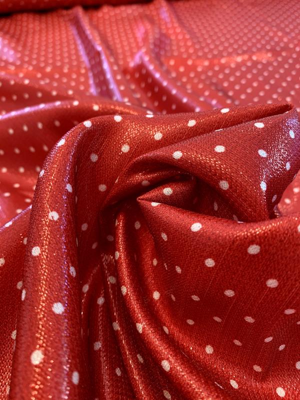 Italian Polka Dot Printed Silk and Poly Lame - Red/White | FABRICS ...