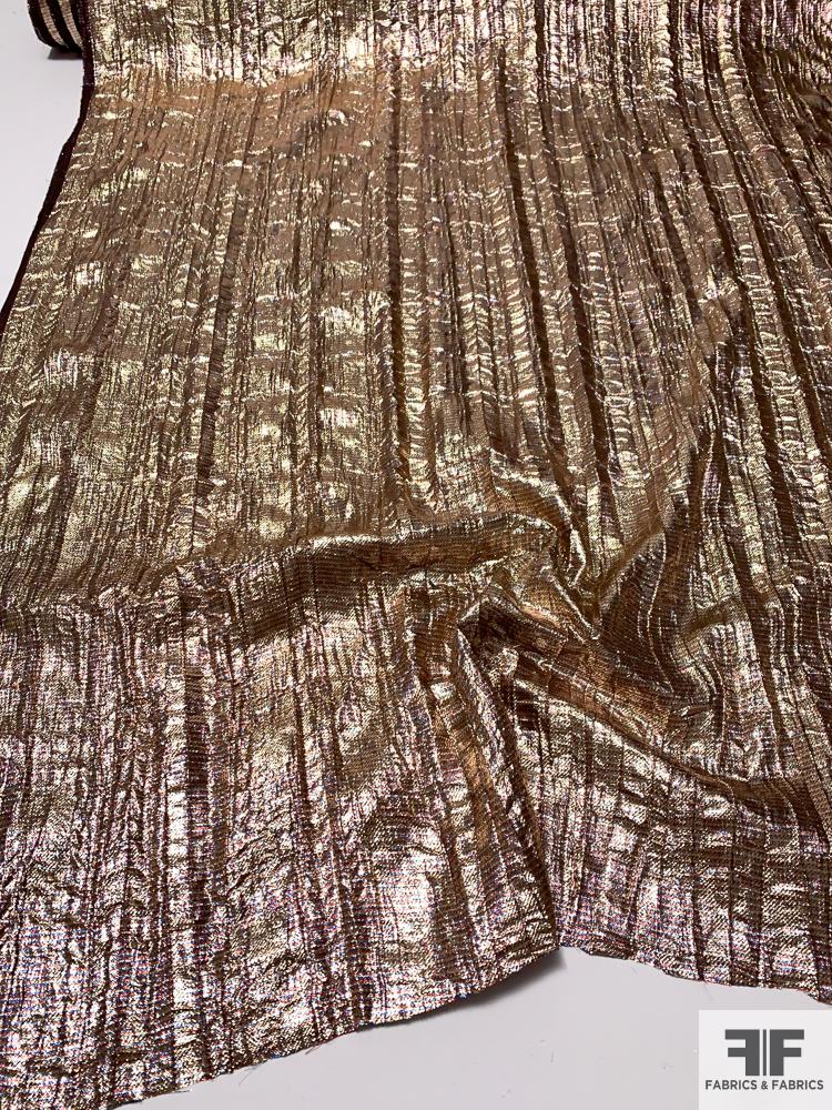 Slight Pleated Textured Lurex Blend Lame - Multicolor Gold | FABRICS ...