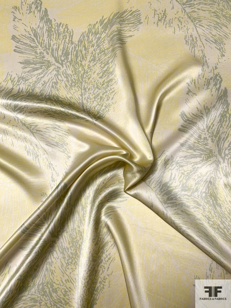 Airy Leaf Printed Silk Charmeuse - Light Yellow/Sage/Ivory | FABRICS ...