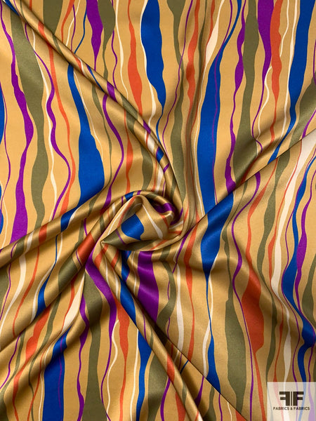 Wavy Drip Striations Printed Silk Charmeuse - Mustard/Blue/Olive/Hot ...