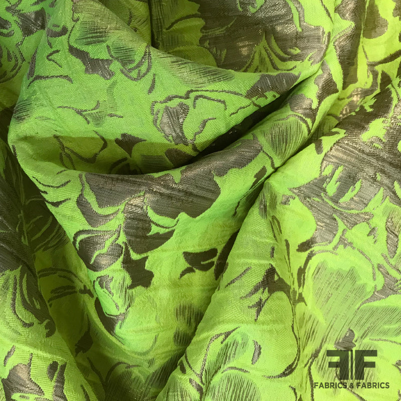 Neon Yellow/Gold Floral Metallic Brocade - Fabrics & Fabrics