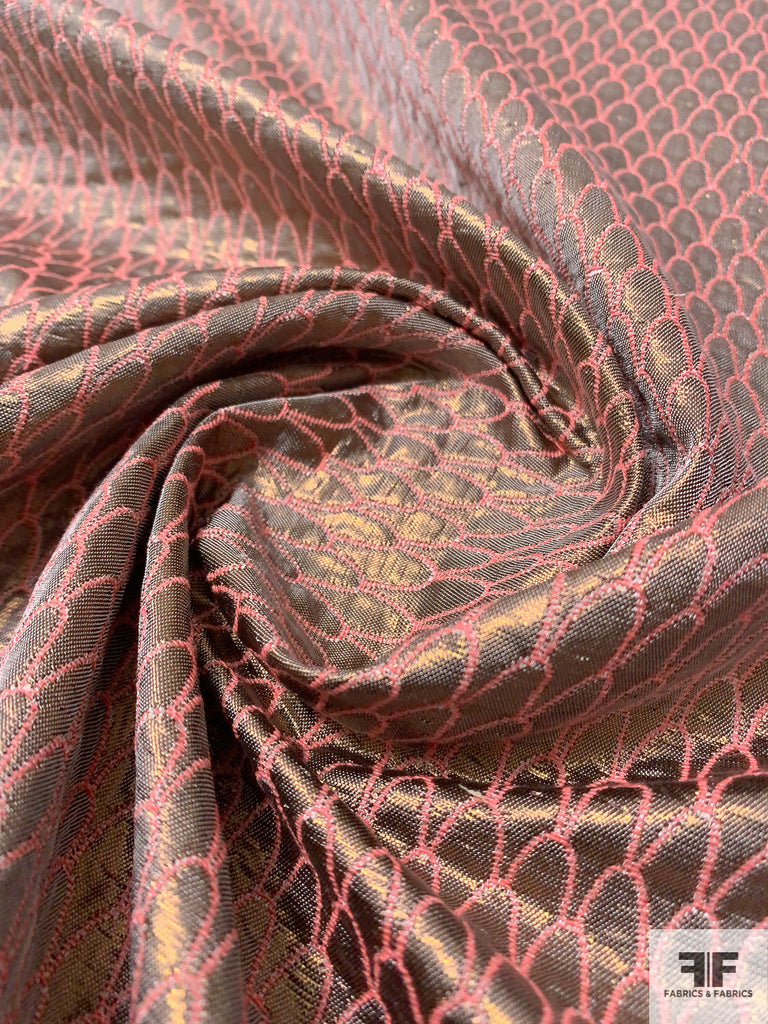 Bronze/Pink Metallic Fish-Scale Pattern Brocade - Fabrics & Fabrics
