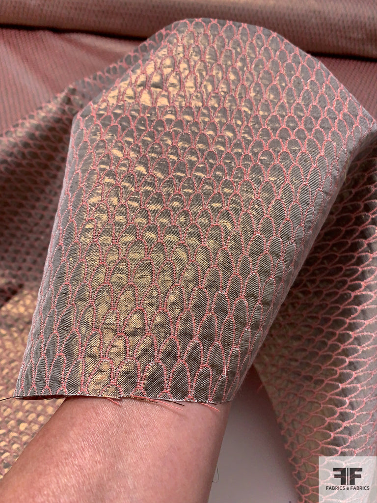 Bronze/Pink Metallic Fish-Scale Pattern Brocade - Fabrics & Fabrics