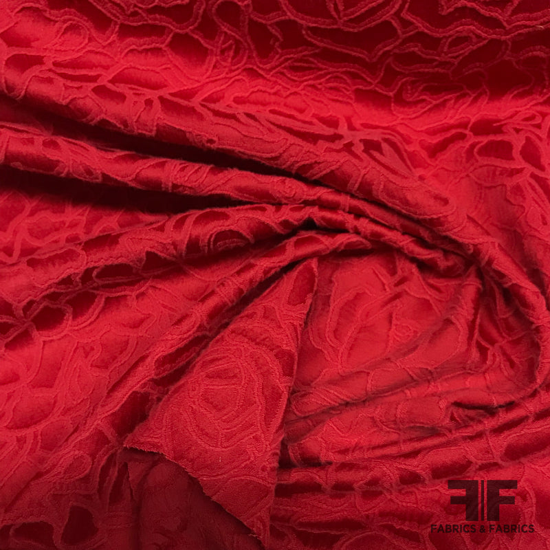 Raised Surface Roses Textured Brocade - Red – Fabrics & Fabrics