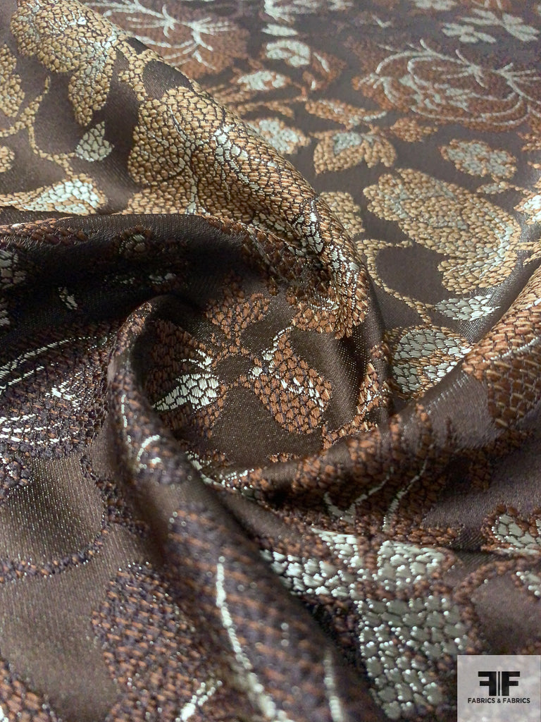 Brown/Tan Metallic Floral Brocade - Fabrics & Fabrics