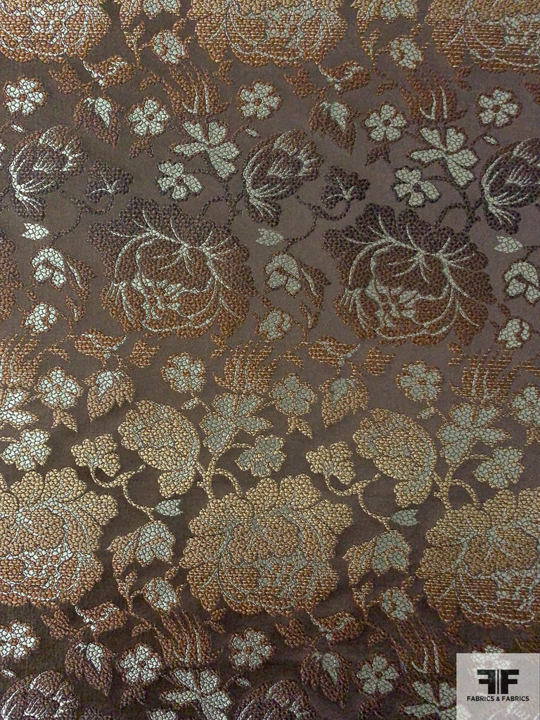 Brown/Tan Metallic Floral Brocade - Fabrics & Fabrics