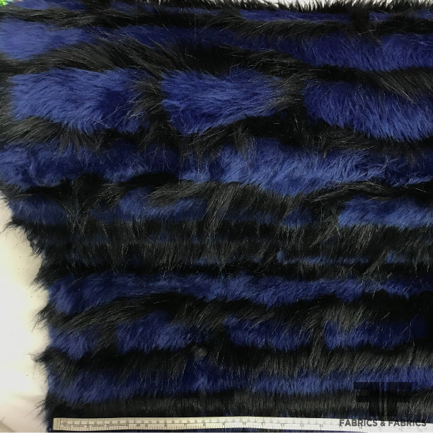 Blue/Black Striped Faux Fur - Fabrics & Fabrics