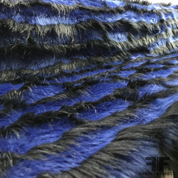 Blue/Black Striped Faux Fur - Fabrics & Fabrics