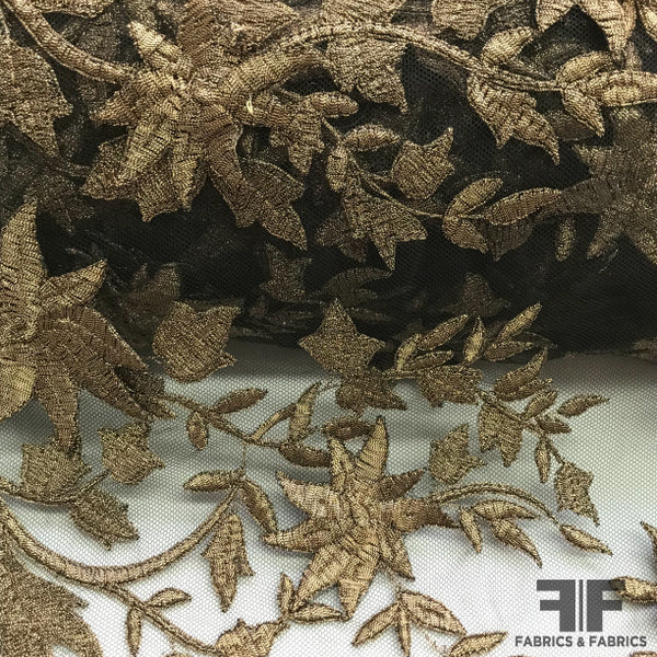 Embroidered 3D Floral Netting - Black/Gold – Fabrics & Fabrics