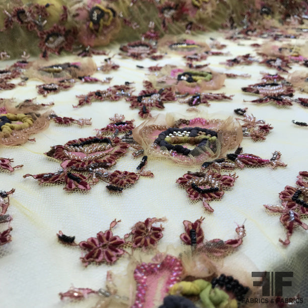 Multicolor Floral Embellished and Embroidered Netting - Fabrics & Fabrics