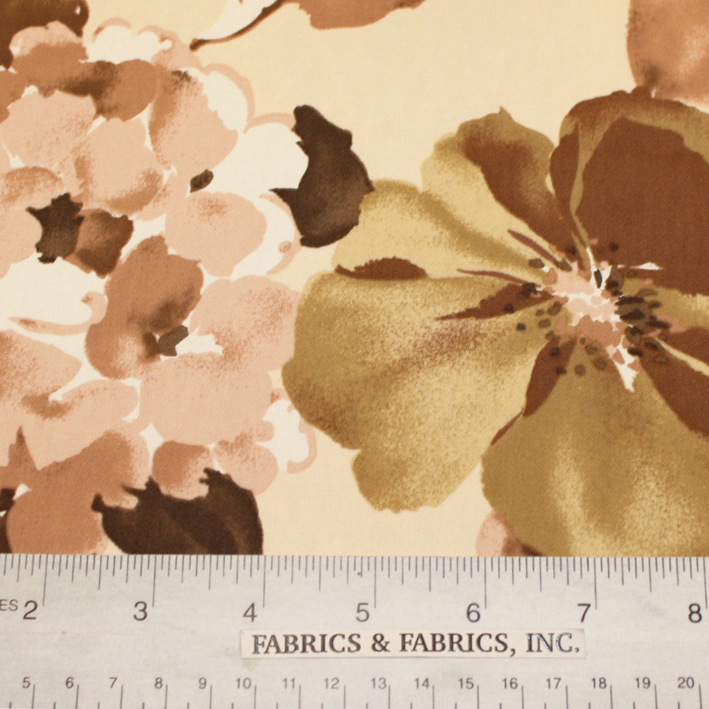 Floral Printed Stretch Fine Cotton Twill - Beige/Brown – Fabrics & Fabrics