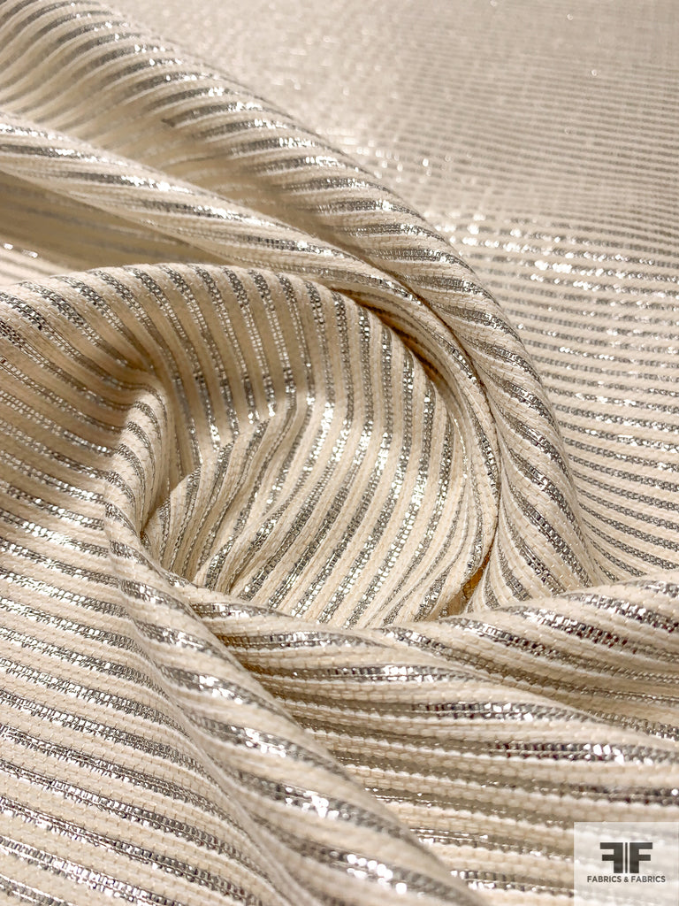 Cream/Silver Metallic Stripe Brocade - Fabrics & Fabrics