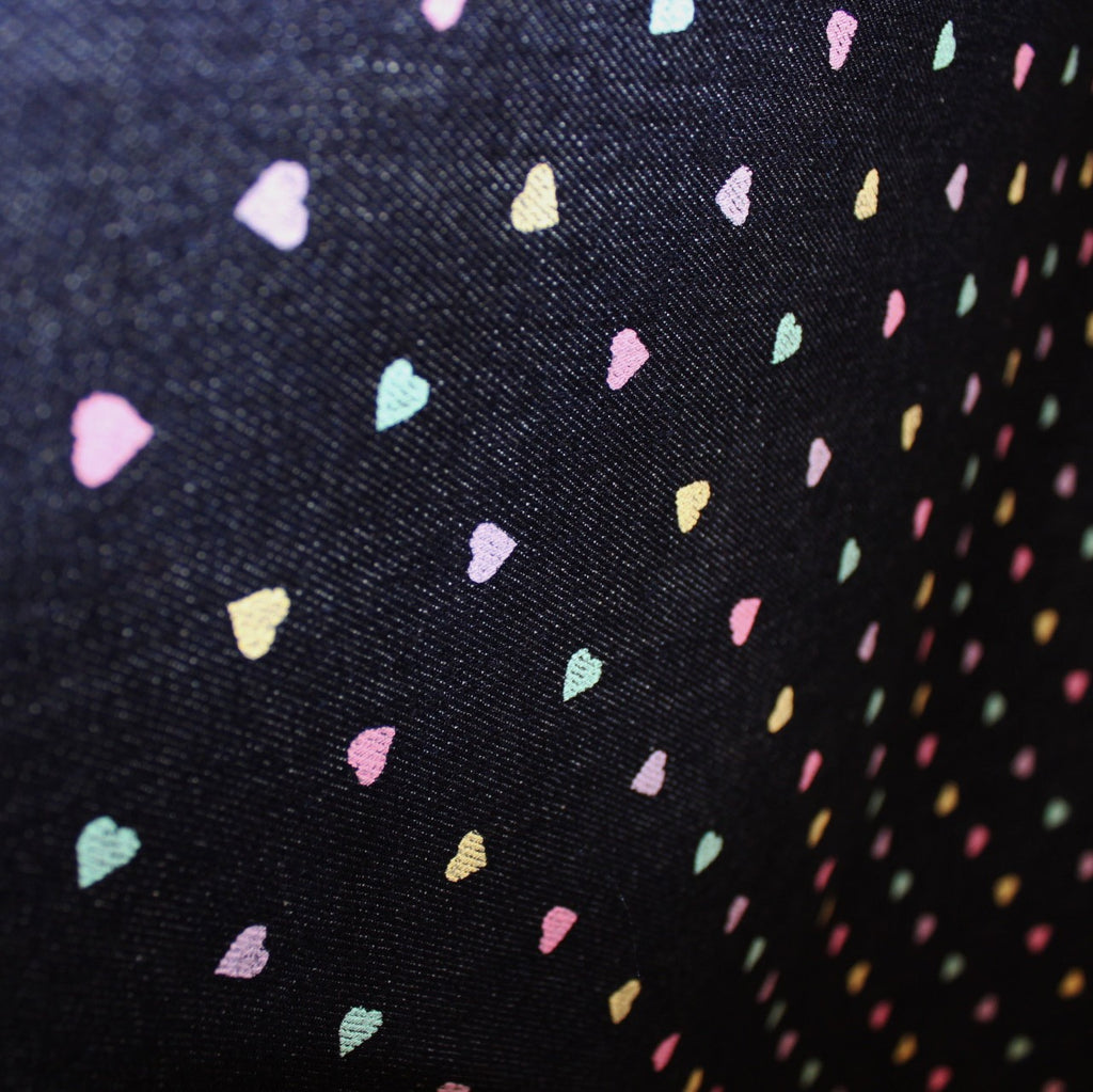 Multicolor Pastel Heart Print Cotton Denim - Fabrics & Fabrics