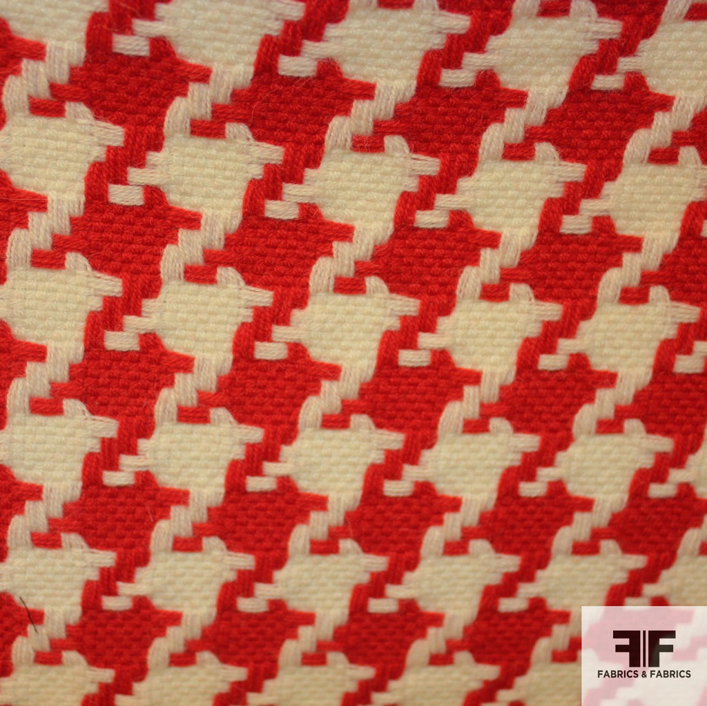 Red/White Wool Houndstooth - Fabrics & Fabrics