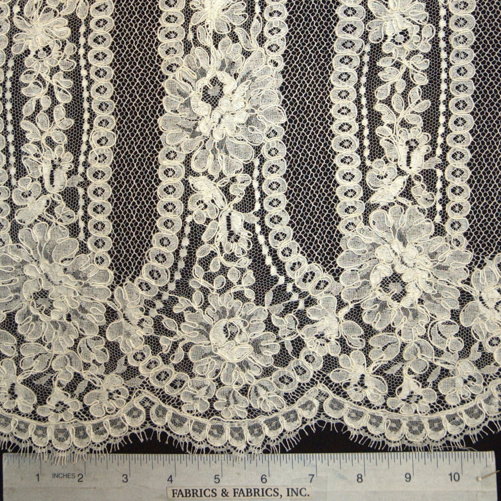 White Linear Floral Alencon Lace - Fabrics & Fabrics